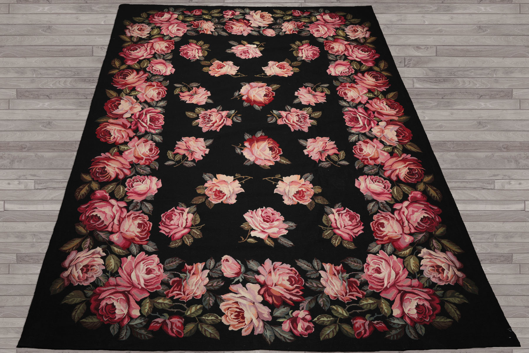 Bloomsbury Market 9'x12'6" Black Hand Woven Needlepoint Wool Asmara Design Area Rug | Wayfair